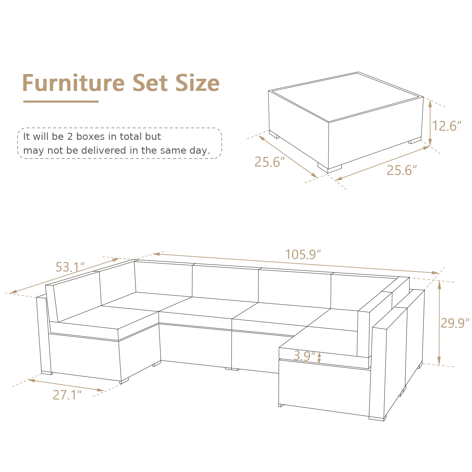 U-MAX Outdoor Sectional Furniture Chair Set with Cushions and Coffee Table,Patio PE Rattan Wicker Sofa, 7 Piece