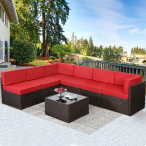 U-MAX Outdoor Sectional Furniture Chair Set with Cushions and Coffee Table,Patio PE Rattan Wicker Sofa, 7 Piece