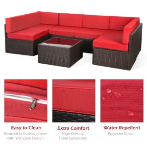 U-MAX Outdoor Sectional Furniture Chair Set with Cushions and Coffee Table,Patio PE Rattan Wicker Sofa, 7 Piece