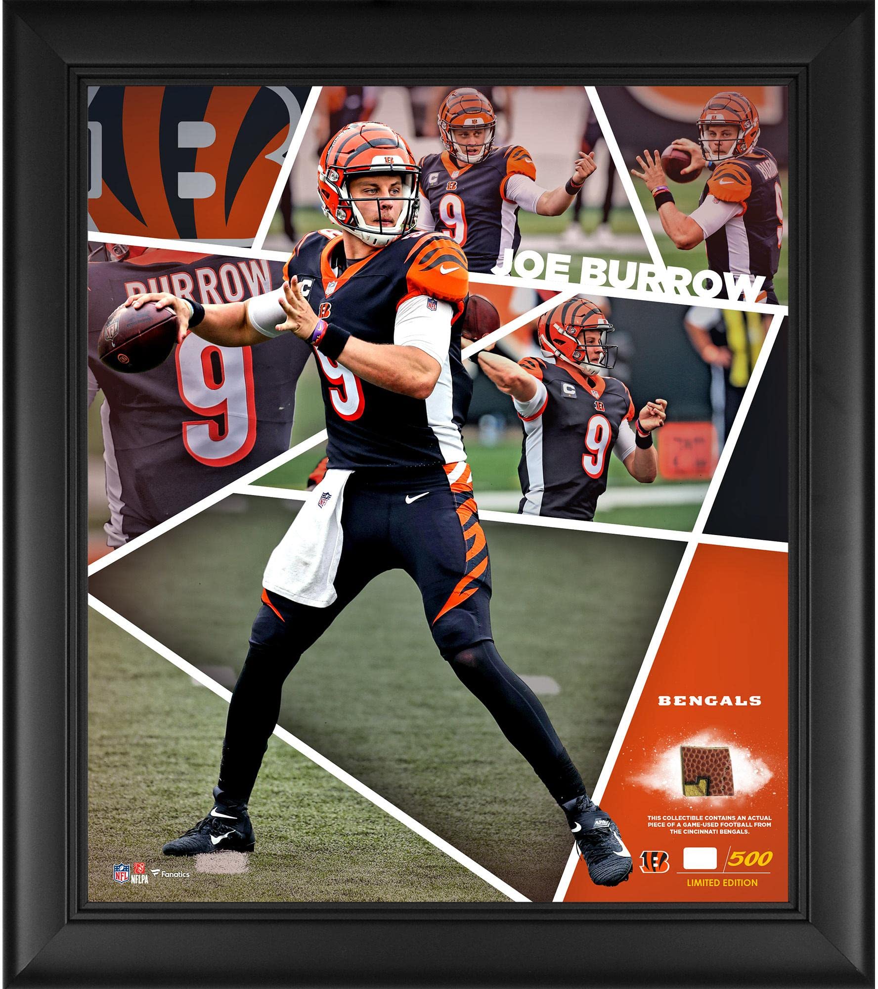 Joe Burrow Cincinnati Bengals Framed 15" x 17" Impact Player Collage with a Piece of Game-Used Football - Limited Edition of 500 - NFL Game Used Football Collages