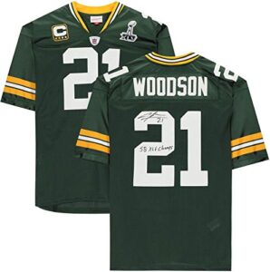 charles woodson green bay packers autographed green mitchell & ness super bowl xlv throwback authentic jersey with "sb xlv champs" inscription - autographed nfl jerseys