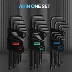 DISEN 36PC Allen Wrench Set, SAE & Metric Hex Key Set Torx Star Key Set, Long Arm Ball Head Design with T-Handle, Heat Treated Chrome Vanadium Steel