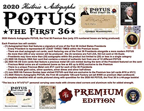 2020 Historic Autographs P.O.T.U.S. The First 36 BLASTER box (54 cards/bx)