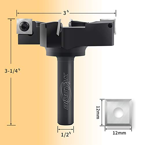 CNC Spoilboard Surfacing Router Bit, 1/2" Shank 3" Cutting Diameter, Carbide Insert Slab Flattening Router Bit Planing Bit Wood Planer Bit Woodworking Tools by BINSTAK