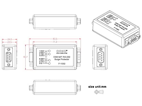 RS232 DB9M/F LED Link Tester with Surge Protection