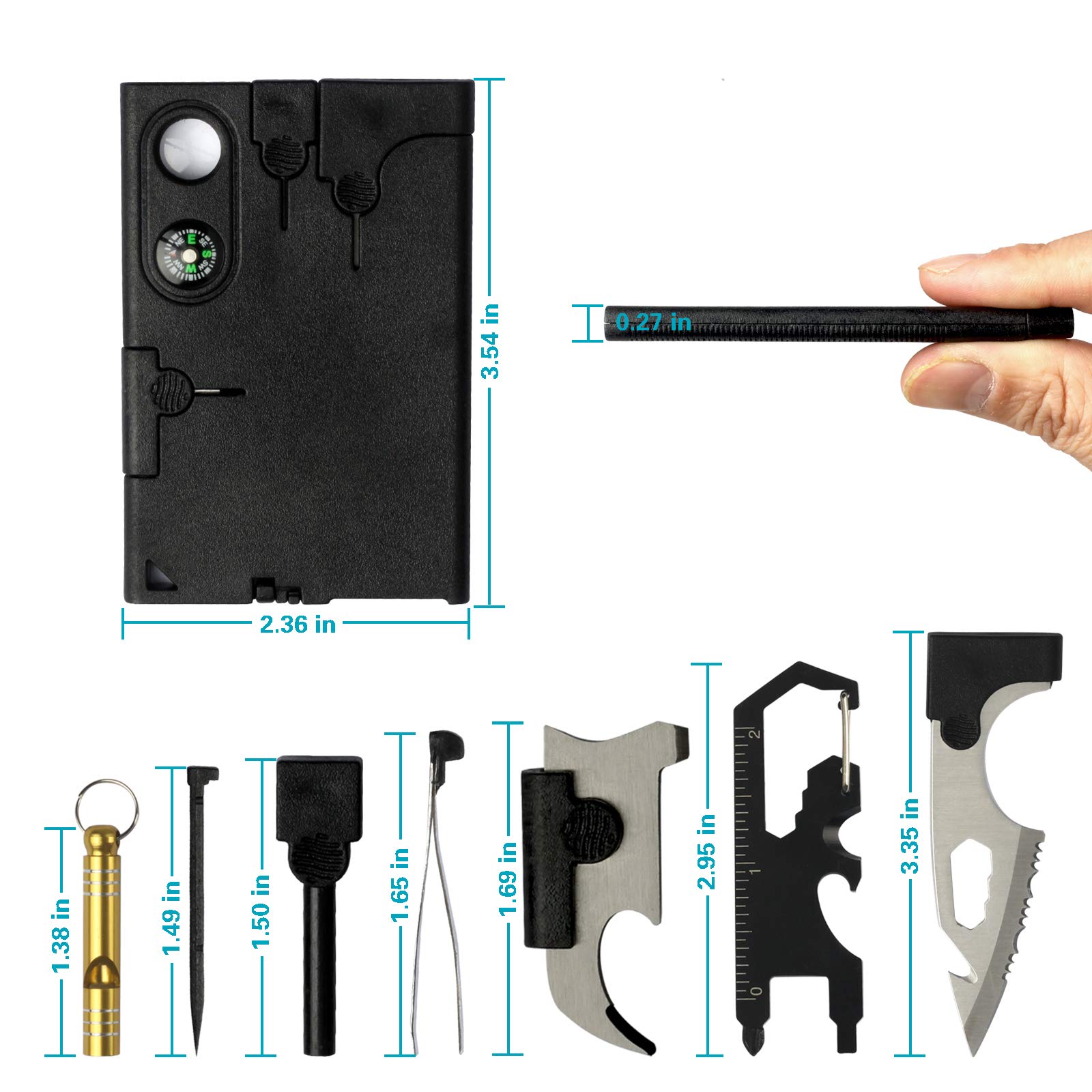 Credit Card Tool Multitool Mens Stocking Stuffers Survival Wallet, 19 in 1 Survival Tools Gifts