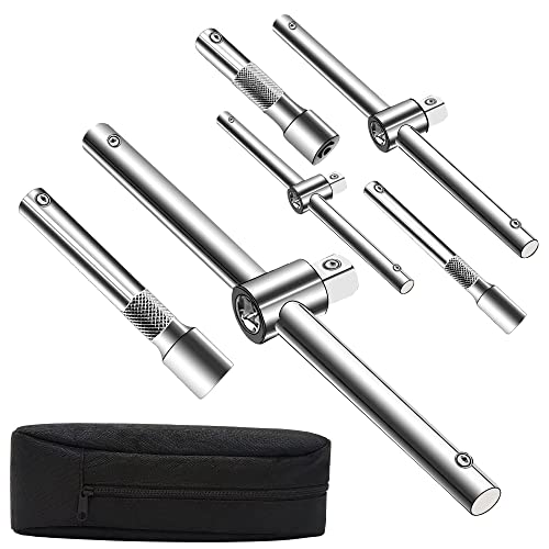 PANMAX 6 Pieces Extension Bar Set, 1/4", 3/8" and 1/2" Drive Socket Extension Sliding Bar T-handle Wrench, Premium Chrome Vanadium Steel with Electroplating treatment For Ratchet Driver & Car Repair