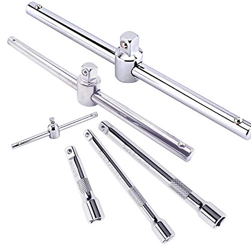 PANMAX 6 Pieces Extension Bar Set, 1/4", 3/8" and 1/2" Drive Socket Extension Sliding Bar T-handle Wrench, Premium Chrome Vanadium Steel with Electroplating treatment For Ratchet Driver & Car Repair