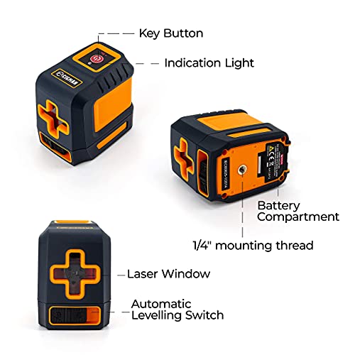 CIGMAN Laser Level, 50ft Self Leveling with Vertical and Horizontal Cross Line for Picture Hanging or Interior Renovation, Magnetic Rotating Stand and Battery Included, Handy Line Laser