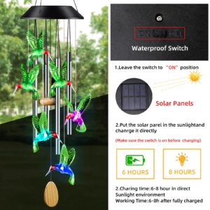 DesGully Wind Chimes,Hummingbird Solar Wind Chimes for Outside,Aluminum Tubes Memorial Wind Bell for Garden/Patio Decor Thanksgiving Gifts for Mom, Wife, Grandma Neighbors(25 Inch Deep Tone)