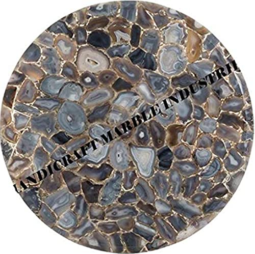 Natural Grey Agate Stone Round 24" x 24" Inch Coffee Table Top, Grey Agate Stone Round Centre Table Top, Gemstone Quartz, Customized Agate Stone Table Top, Piece Of Conversation, Family Heir Loom