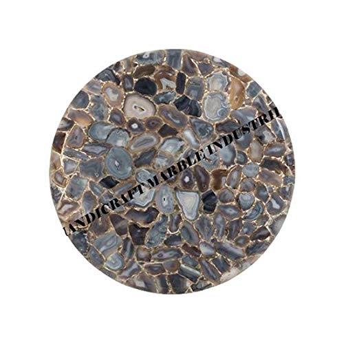 Natural Grey Agate Stone Round 24" x 24" Inch Coffee Table Top, Grey Agate Stone Round Centre Table Top, Gemstone Quartz, Customized Agate Stone Table Top, Piece Of Conversation, Family Heir Loom