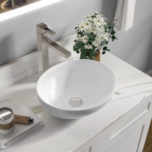 Sinber 16" x 13" x 5.5" White Oval Ceramic Countertop Bathroom Vanity Vessel Sink BVS1613A-OL