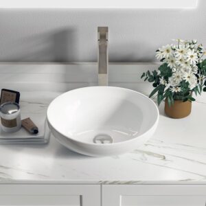 Sinber 16" x 13" x 5.5" White Oval Ceramic Countertop Bathroom Vanity Vessel Sink BVS1613A-OL