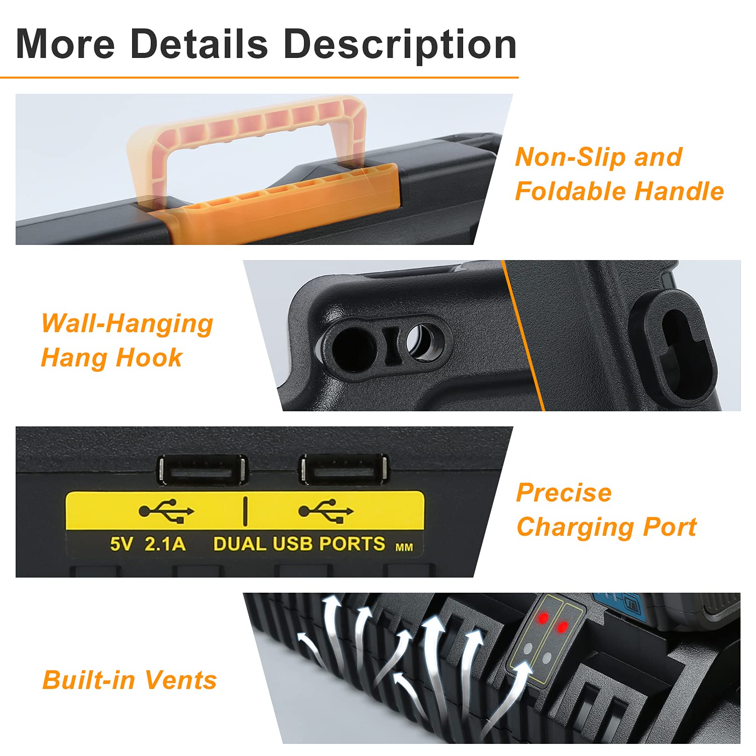 DCB104 Battery Charger Replacement for Dewalt Battery Charger DCB102 DCB118 DCB107 DCB115, 4-Port Battery Charger Compatible with Dewalt 12V 20V Max Li-ion Batteries DCB205 DCB206 DCB207 DCB606 DCB127