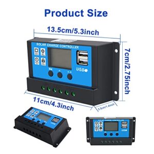 Gdcreestar Solar Charge Controller USB 12V / 24V Auto 10A Solar Panel Battery Controller 10Amp PWM Solar Regulator with Dual USB LCD fit for Small Solar System