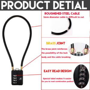 RESET-201 4 Digit Combination Padlock with 12 inch(30cm) Steel Cable,Cable Lock for Locker Luggage Suitcase Gun Case Toolbox Helmet,5mm Diameter,Black