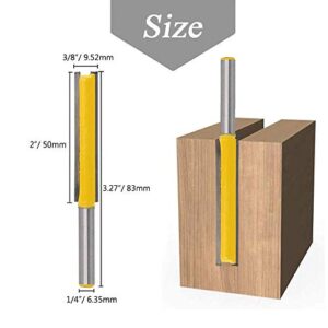 Mesee Set of 2 Pieces Extra Long Straight Router Bit Set, 1/4-Inch Shank Double Flute Straight Grooving Bits Trimming Cutter Woodworking Milling Tools with 2" & 3" Cutting Height