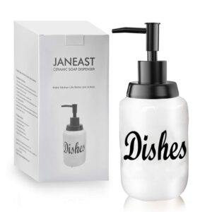 JANEAST Soap Dispenser - White Ceramic Bottles with Black Pump and Lettering- Refillable Liquid Hand Soap Dispenser for Kitchen Counter Decor-Kitchen Sink-Bathroom, Premium Kitchen Soap Dispenser