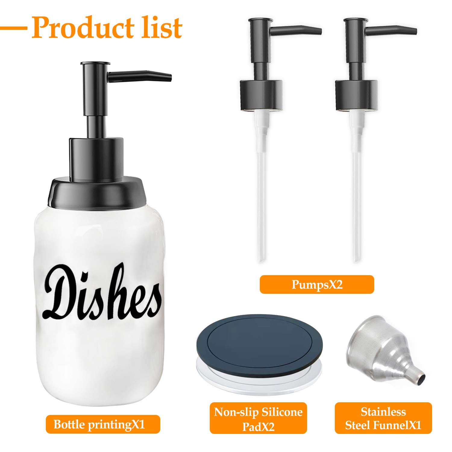 JANEAST Soap Dispenser - White Ceramic Bottles with Black Pump and Lettering- Refillable Liquid Hand Soap Dispenser for Kitchen Counter Decor-Kitchen Sink-Bathroom, Premium Kitchen Soap Dispenser