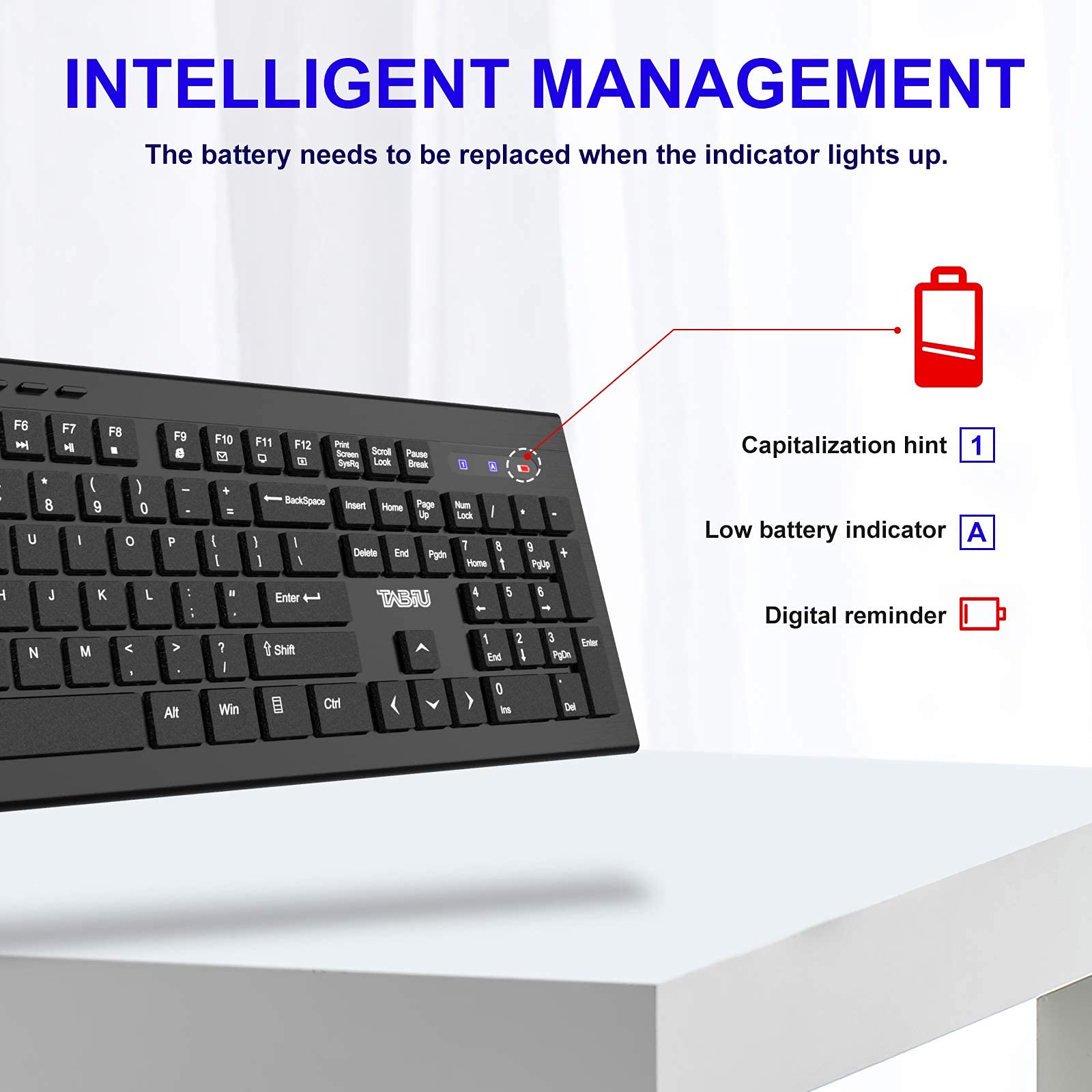 TNBIU Wireless Keyboard, 2.4G Ergonomic Wireless Computer Keyboard, Full Size PC Keyboard with Numeric Keypad for Laptop/Desktop/Surface/Chromebook/Notebook