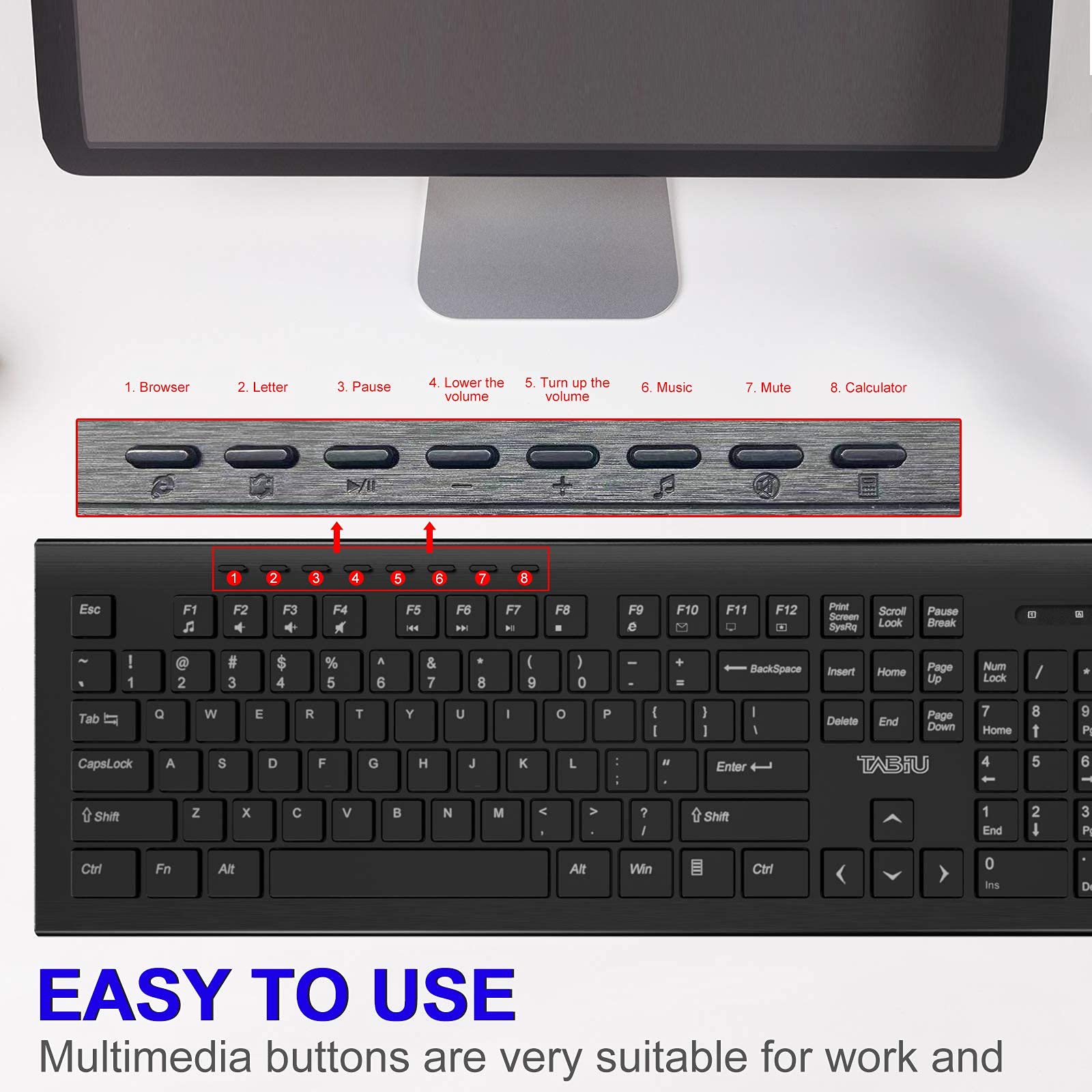 TNBIU Wireless Keyboard, 2.4G Ergonomic Wireless Computer Keyboard, Full Size PC Keyboard with Numeric Keypad for Laptop/Desktop/Surface/Chromebook/Notebook