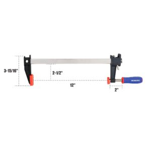 WORKPRO 12-Inch Steel Bar Clamps Set, 2-pack Quick-Release Clutch Style Bar Clamps with 2-1/2" Throat, Micro-Adjustment Handle and 600 lbs Load Limit, Steel F Clamp for Woodworking, Metalworking, DIY