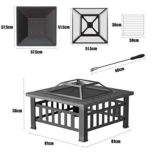 Fire Pit Outdoor Fire Pits with Heat-Resistant Coating Iron Tabletop Outdoor Wood Burning with Spark Screen Cover and Poker