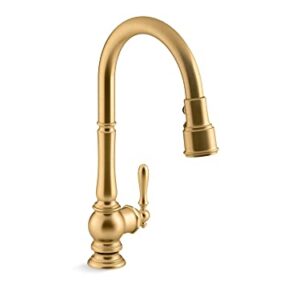 Kohler Artifacts® Single-Hole Kitchen Sink Faucet with 17-5/8" Pull-Down spout and Turned Lever Handle, DockNetik Secure Docking System, and 3-Function sprayhead,