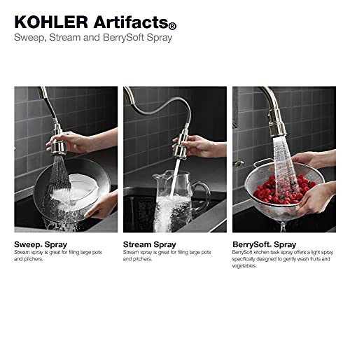 Kohler Artifacts® Single-Hole Kitchen Sink Faucet with 17-5/8" Pull-Down spout and Turned Lever Handle, DockNetik Secure Docking System, and 3-Function sprayhead,