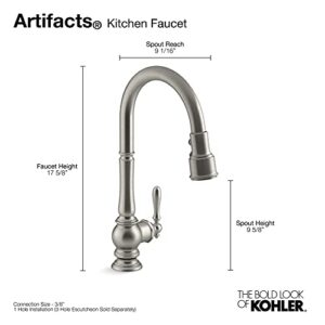 Kohler Artifacts® Single-Hole Kitchen Sink Faucet with 17-5/8" Pull-Down spout and Turned Lever Handle, DockNetik Secure Docking System, and 3-Function sprayhead,