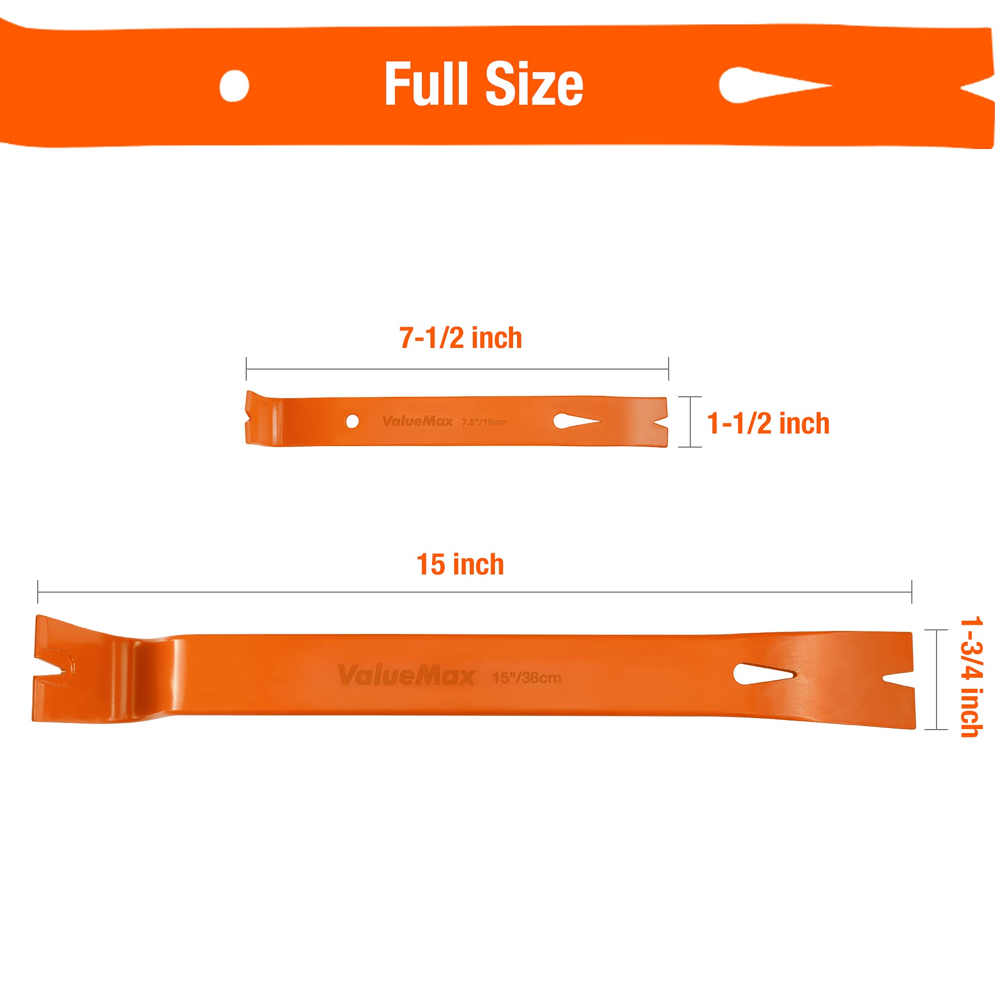 ValueMax 2-piece Flat Pry Bar Set, Includes 7-1/2” Mini Pry Bar, 15” Heavy Duty Nail Puller, Claw Bar, Wonder Bar, Corrosion Resistant Carbon Steel Made, for Kitchen Remodel, Prying Apart Boards