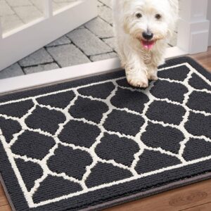 happytrends door mat indoor outdoor entryway welcome mat, super absorbent non slip rubber doormat front back low profile door rug, resist dirt floor mat(20"x32"，black)