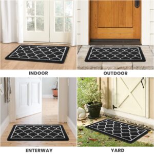 HappyTrends Door Mat Indoor Outdoor Entryway Welcome Mat, Super Absorbent Non Slip Rubber Doormat Front Back Low Profile Door Rug, Resist Dirt Floor Mat(20"x32"，Black)