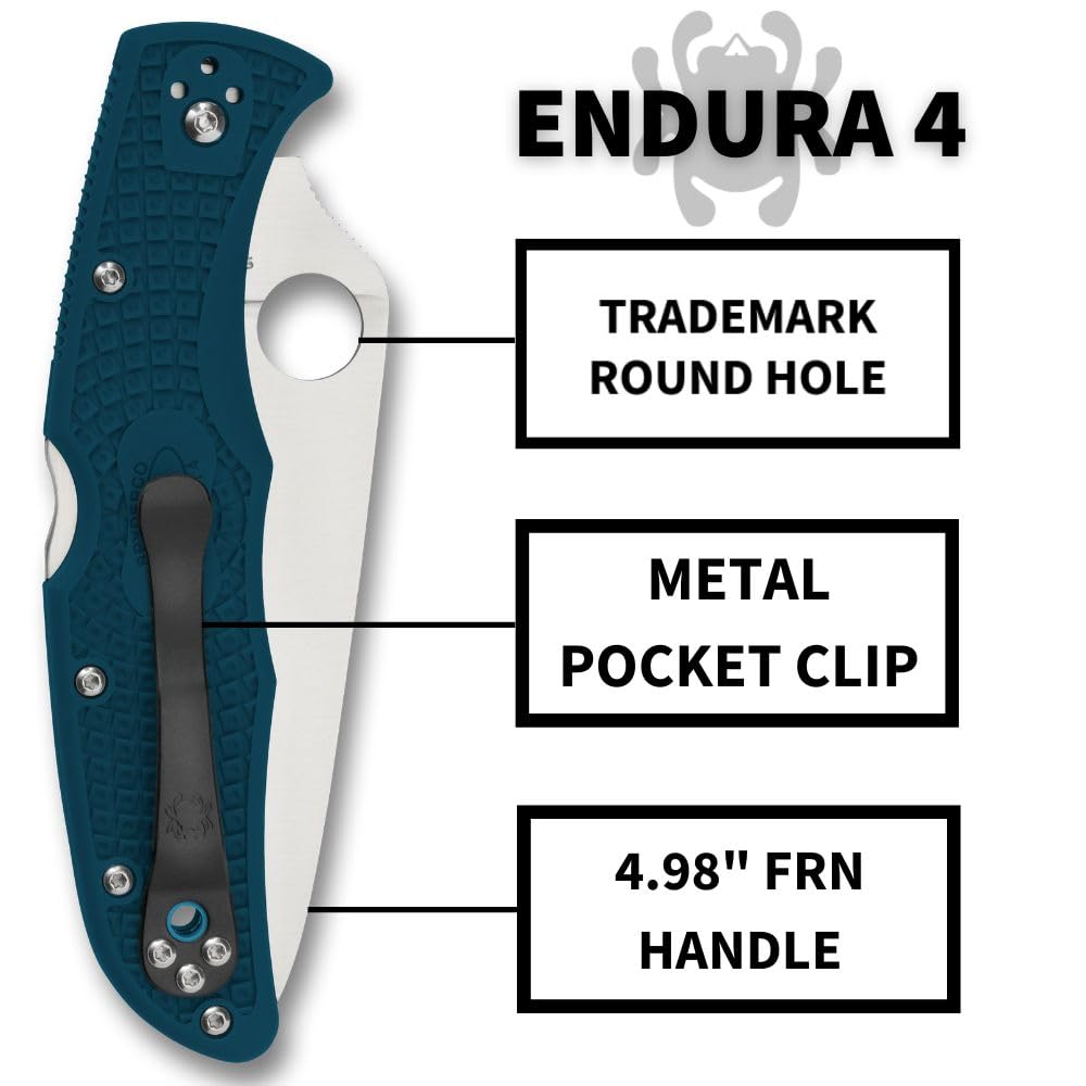 Spyderco Endura 4 Lightweight Folding Knife with K390 Premium Steel Blade and Durable Blue FRN Handle - C10FSK390