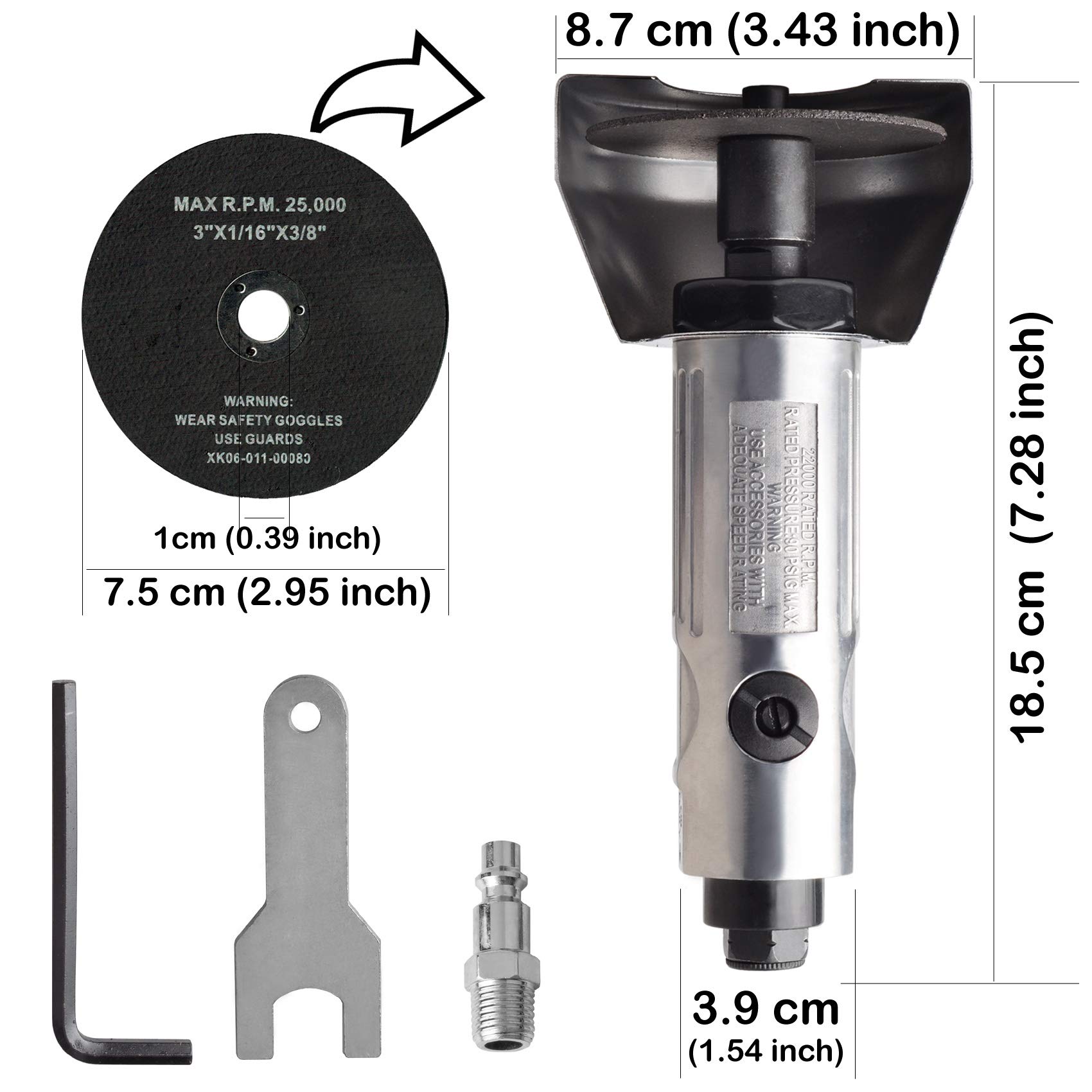 3-inch air cut-off tool, 3" high-speed air cutter, include 1Pcs 3'' Cut-off Wheels, 180-degree guard, pneumatic cutter by PROSHI