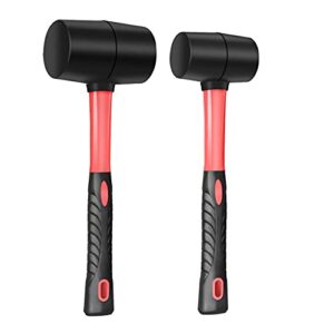 zuzuan fiberglass handle rubber mallet hammer set, 8 oz and 16 oz, soft blow tasks without damage, black with red, 2 packs