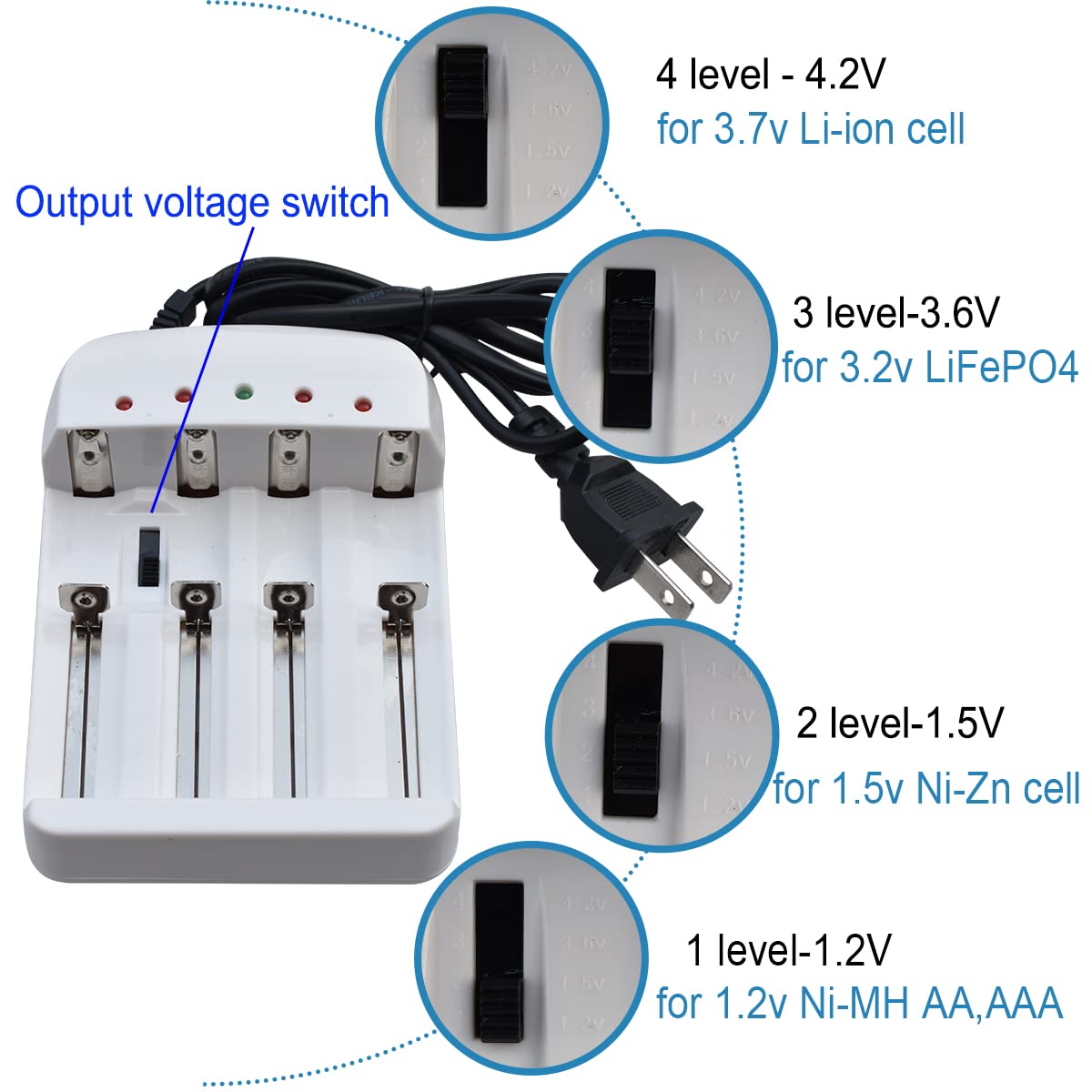 Shockli AA 3.2V Rechargeable Solar Battery with LiFePO4 Charger, AA 3.2 Volt LiFePO4 Solar Battery (4-Pack) for Solar Panel Outdoor Garden Lights