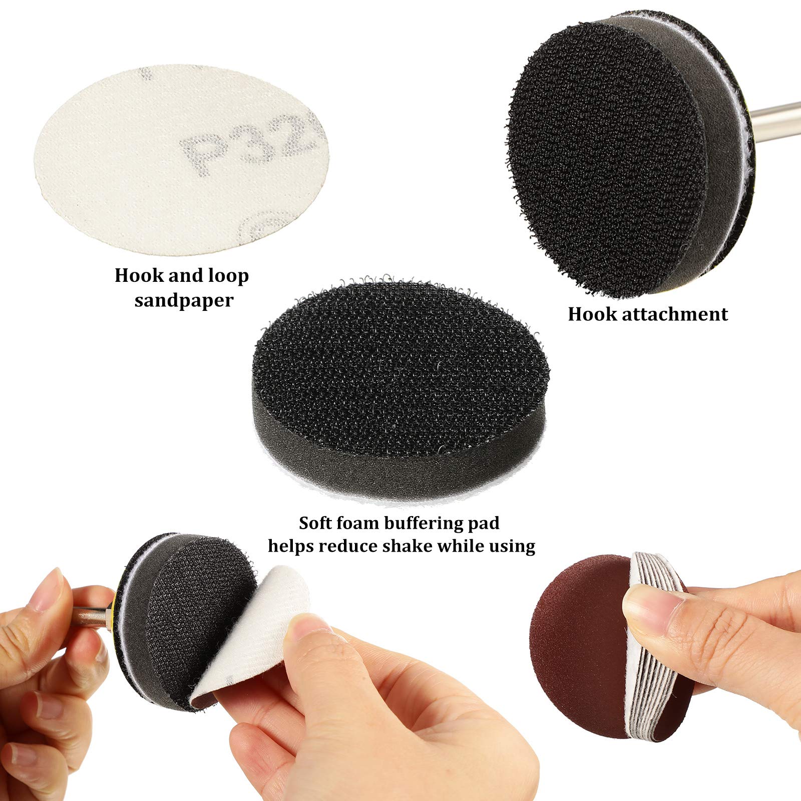 425 Pieces 2 Inch Sanding Discs Grinding Abrasive Sandpaper Sander Sheets with 1 Pieces 1/4 Inch Round Shank Backing Pad 2 Pieces Soft Foam Buffering Pads Assorted Grit, 40-3000 Grit