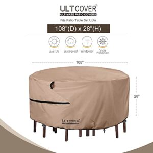 ULTCOVER Round Patio Furniture Cover - Outdoor Waterproof Table with Chair Set Cover 108 inch