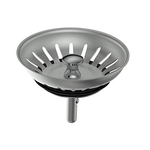 KANARY Kitchen Sink Basket Strainer Replacement for Standard Drains (3-1/2 Inch) Stainless Steel Body with Rubber Stopper (Single, Stianless Steel)