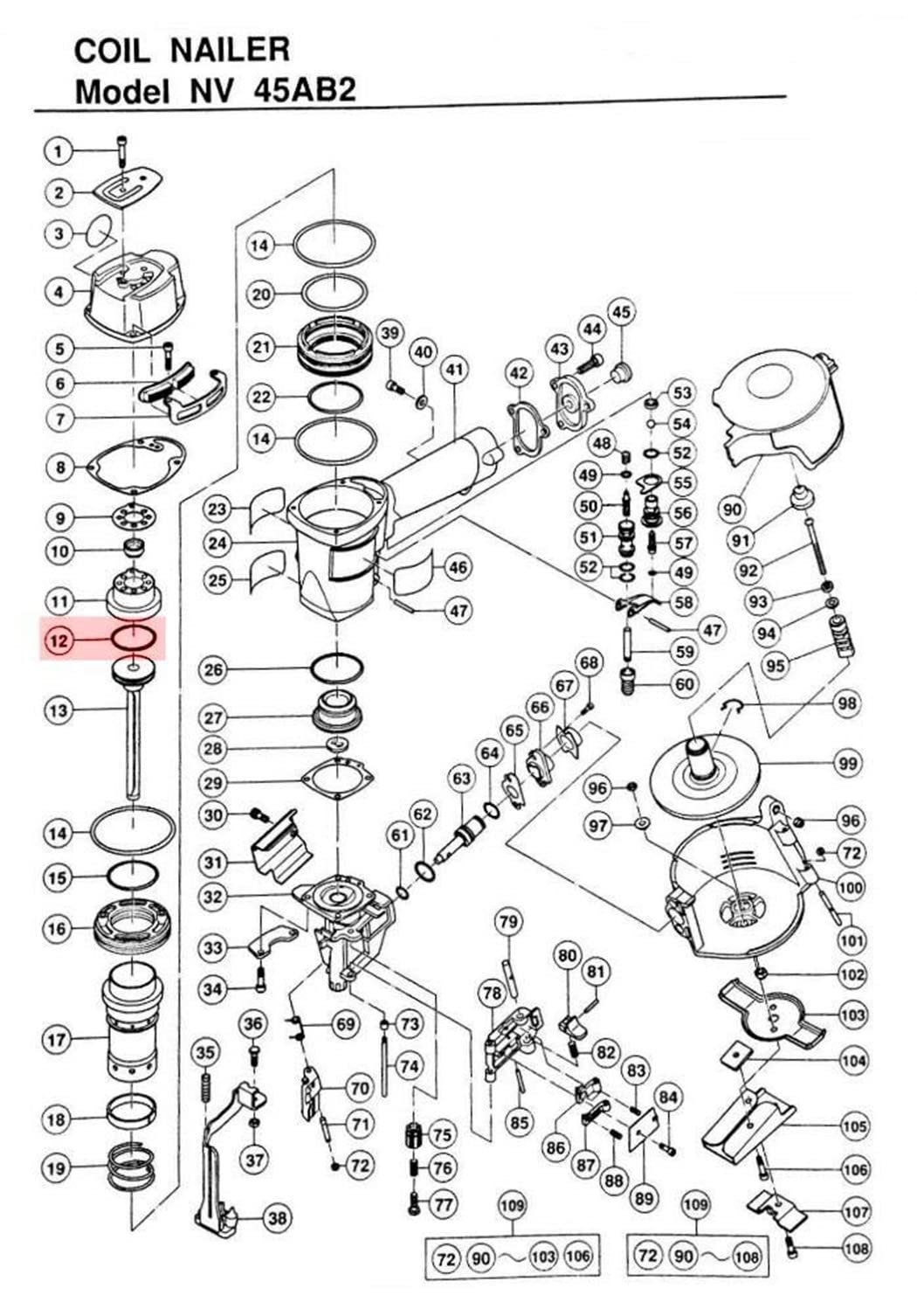 10 Pack Piston O-Rings for Hitachi Replaces Part Numbers 876-174 876174 and Fits Hitachi Nailer Models NV45AB2, N5008AC, NT65A2, NT50A