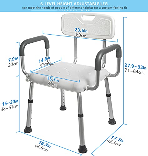 Morimoe Shower Chair for Elderly,Wide Seat,Easy Assembly,Adjustable Height,Non-Slip Feet