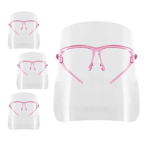 TCP Global Salon World Safety Face Shields with Pink Glasses Frames (Pack of 4) - Ultra Clear Protective Full Face Shields to Protect Eyes, Nose, Mouth - Anti-Fog PET Plastic, Goggles