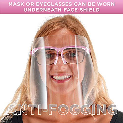 TCP Global Salon World Safety Face Shields with Pink Glasses Frames (Pack of 4) - Ultra Clear Protective Full Face Shields to Protect Eyes, Nose, Mouth - Anti-Fog PET Plastic, Goggles