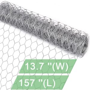 Garden Poultry Chicken Wire Netting - 13.7 '' × 157 '' Garden Fence Animal Barrier, Chicken Wire for Crafts, 1 inch Mesh Poultry Netting Fence, Pet/Rabbit/Chicken Wire Fencing