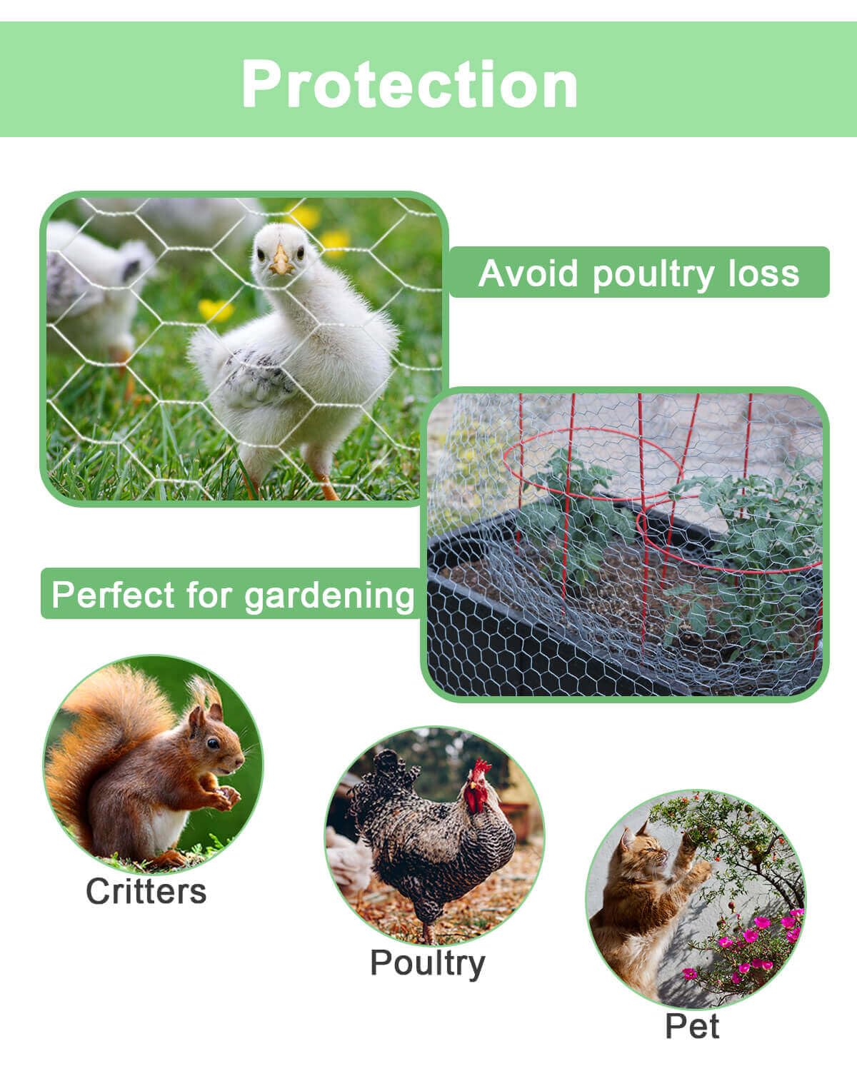 Garden Poultry Chicken Wire Netting - 13.7 '' × 157 '' Garden Fence Animal Barrier, Chicken Wire for Crafts, 1 inch Mesh Poultry Netting Fence, Pet/Rabbit/Chicken Wire Fencing