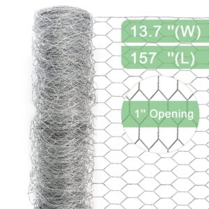 Garden Poultry Chicken Wire Netting - 13.7 '' × 157 '' Garden Fence Animal Barrier, Chicken Wire for Crafts, 1 inch Mesh Poultry Netting Fence, Pet/Rabbit/Chicken Wire Fencing