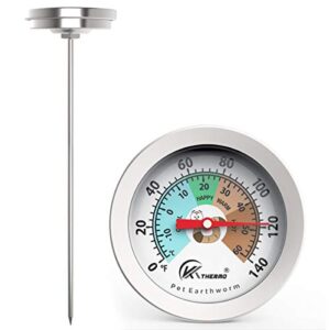 KT THERMO Compost Soil Thermometer Worm Thermometer Out Door Planting soli Temperature Measurement with 2.5 dial and 8 Inch Stainless Steel Probe