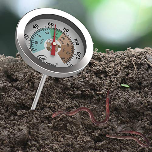 KT THERMO Compost Soil Thermometer Worm Thermometer Out Door Planting soli Temperature Measurement with 2.5 dial and 8 Inch Stainless Steel Probe